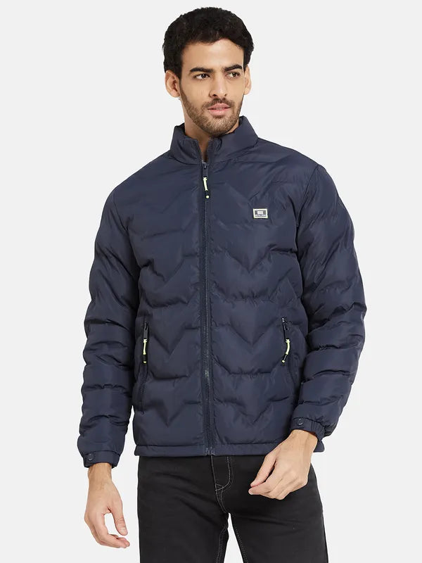 METTLE Men Navy Blue Camouflage Padded Jacket