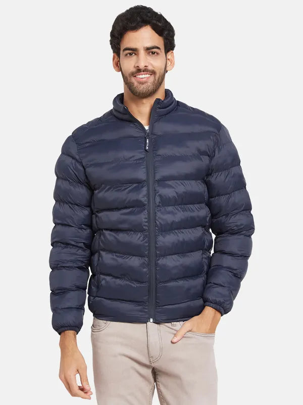 METTLE Men Navy Blue Woven Jacket